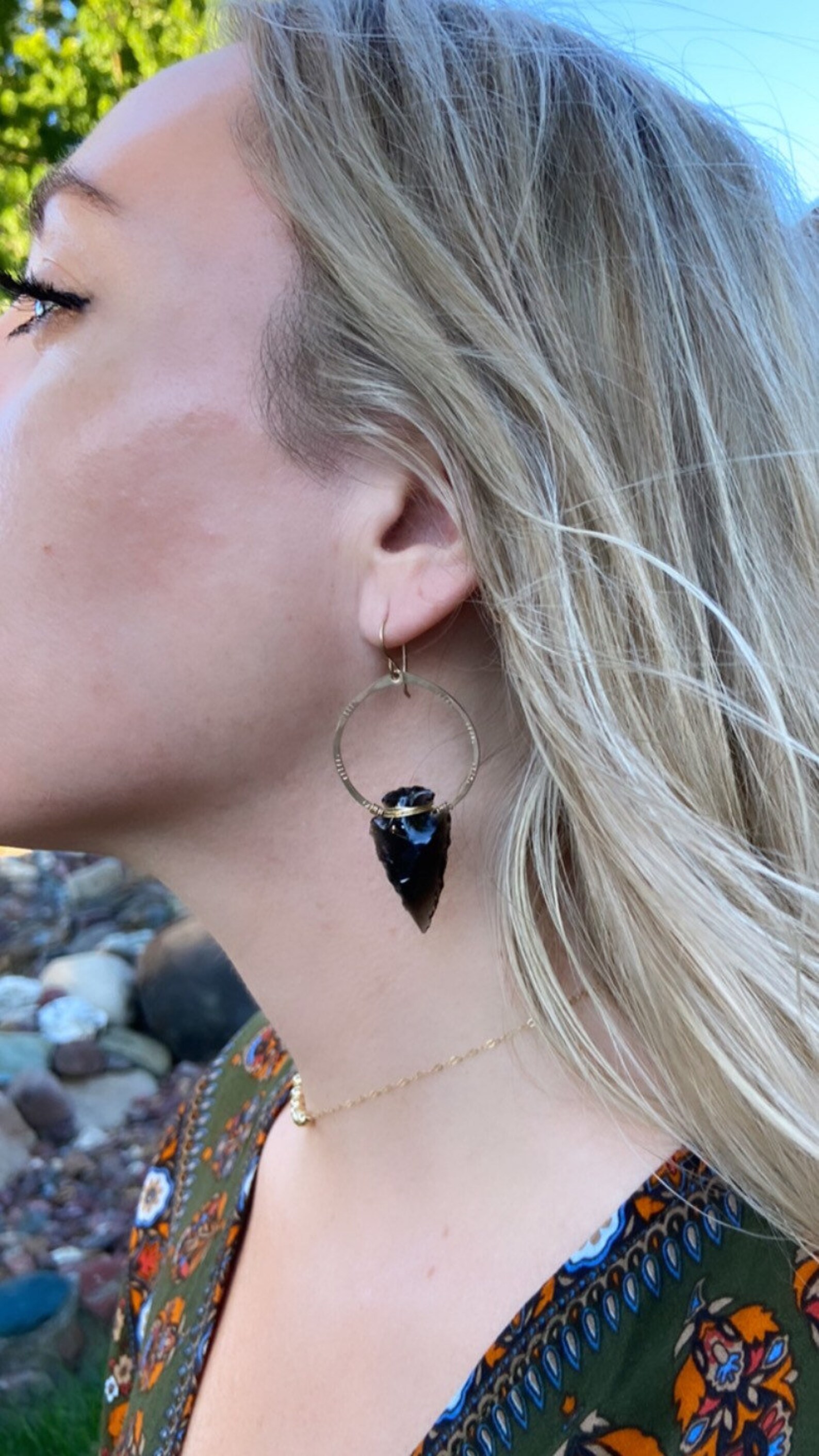 Obsidian Arrowhead Hoops 14k Gold Fill Sterling Silver - Etsy