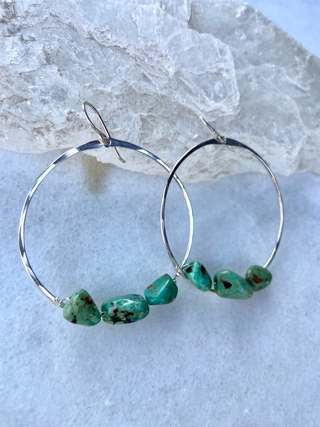 Turquoise Hoops | Large Boho Hoops | Statement Hoops| 14k Gold Filled ...