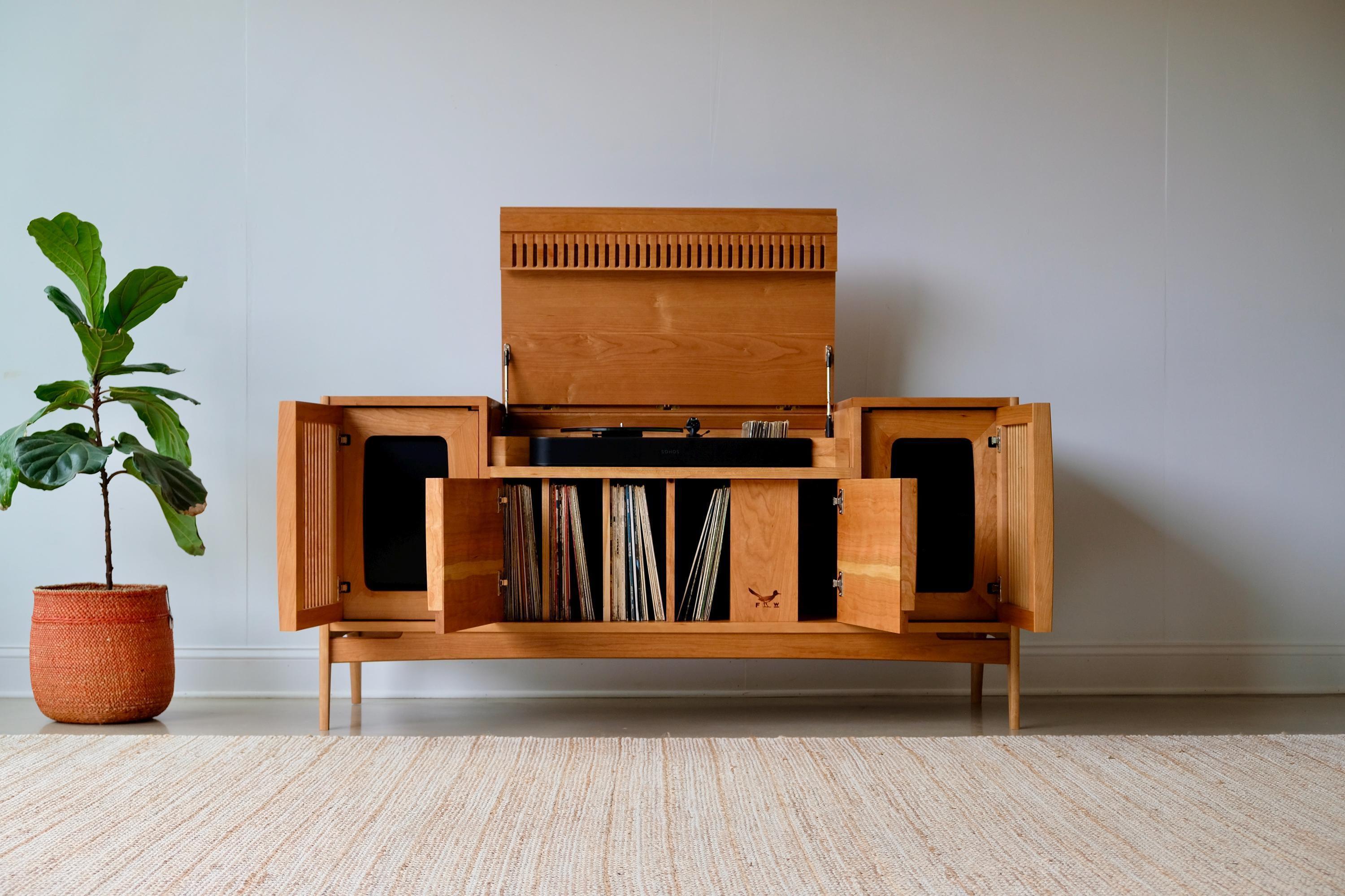Custom Handmade Solid Wood Sonos-integrated Vinyl Record Console & TV ...