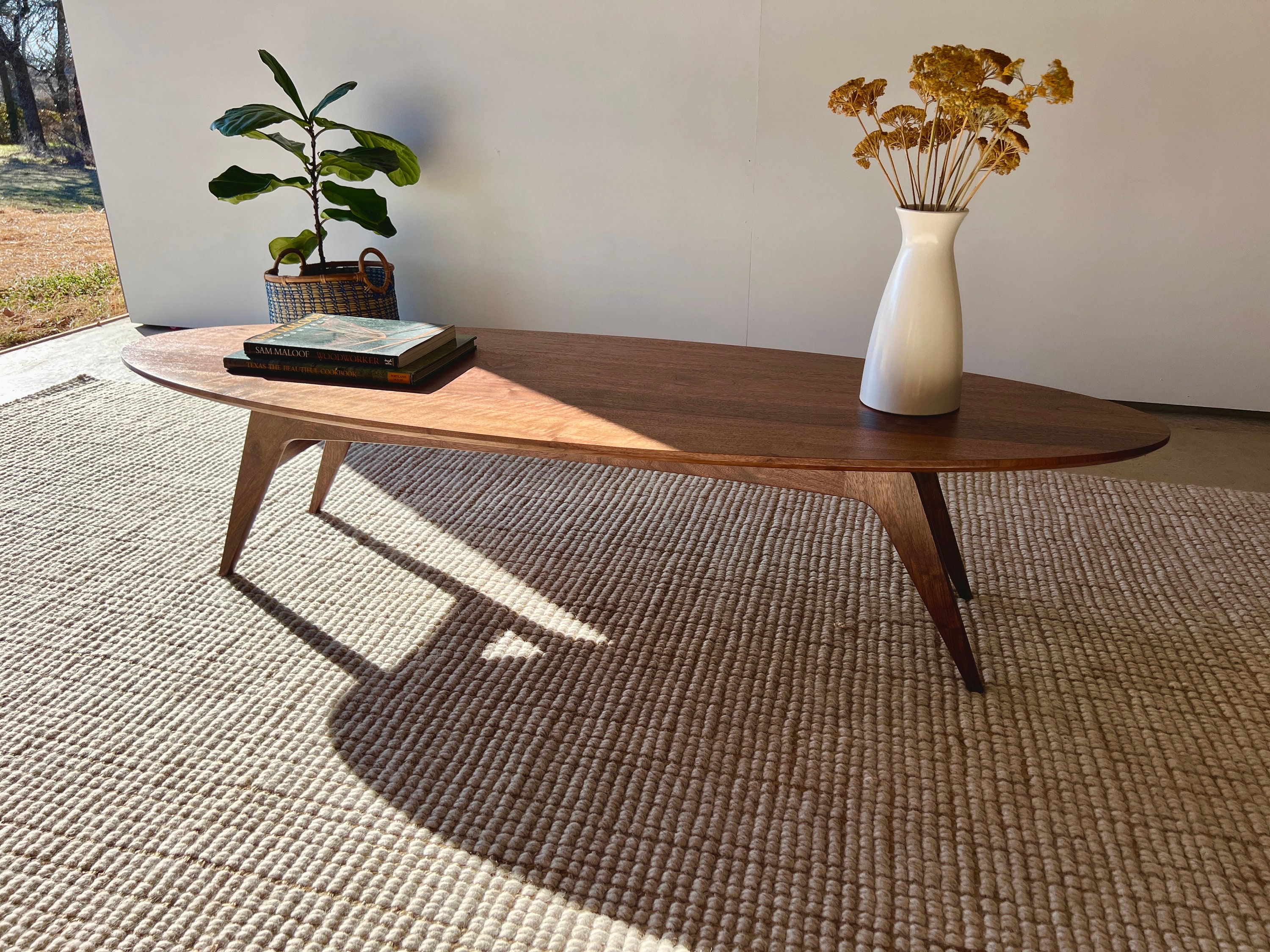 The Monica Coffee Table Solid Wood Mid century Surfboard Style Design Disassembleable Etsy