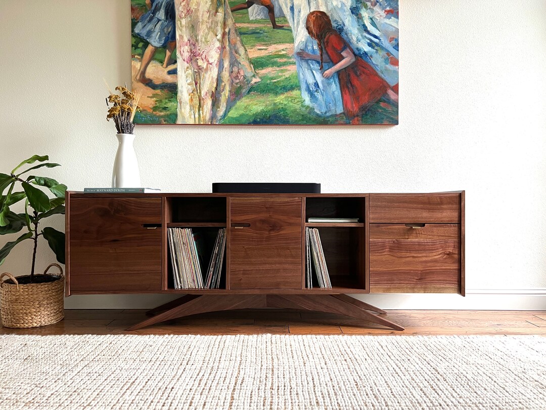 Handmade Solid Wood Record Console W/ Turntable Lid & Wine Rack ...