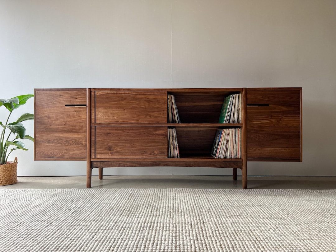 Solid Wood Vinyl Storage Cabinet – Mid Century Modern Record Credenza ...