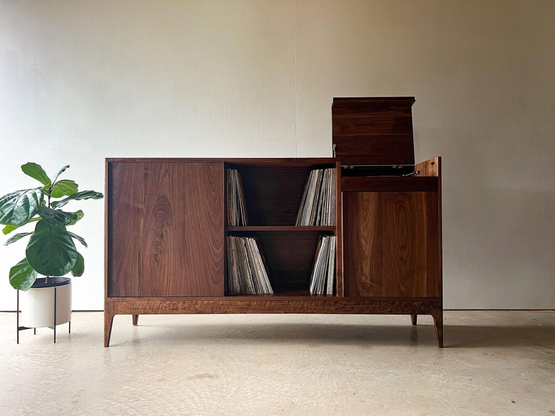 Bespoke Solid Wood Record Cabinet, Custom Designed Mid Century Vinyl Storage Console, Turntable ...