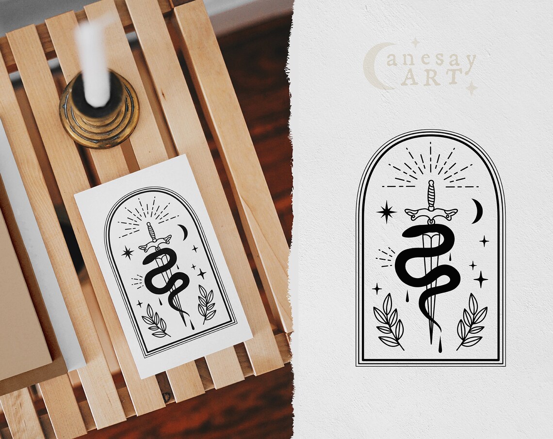 Celestial Snake With Sword SVG Witchy Snake Frame Svg File - Etsy