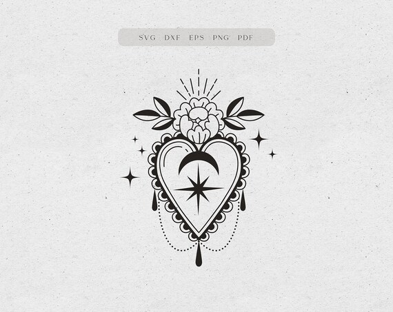 Celestial Heart Clipart Flower Heart Svg File for Cricut Boho - Etsy