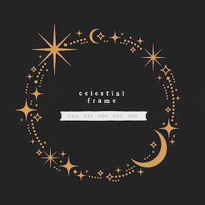 Celestial Circle Frame SVG, Moon and Stars Magical Frame CLIPART ...