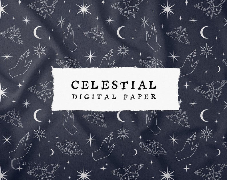 Celestial Digital Paper, Celestial Clipart Seamless Pattern, Moon ...