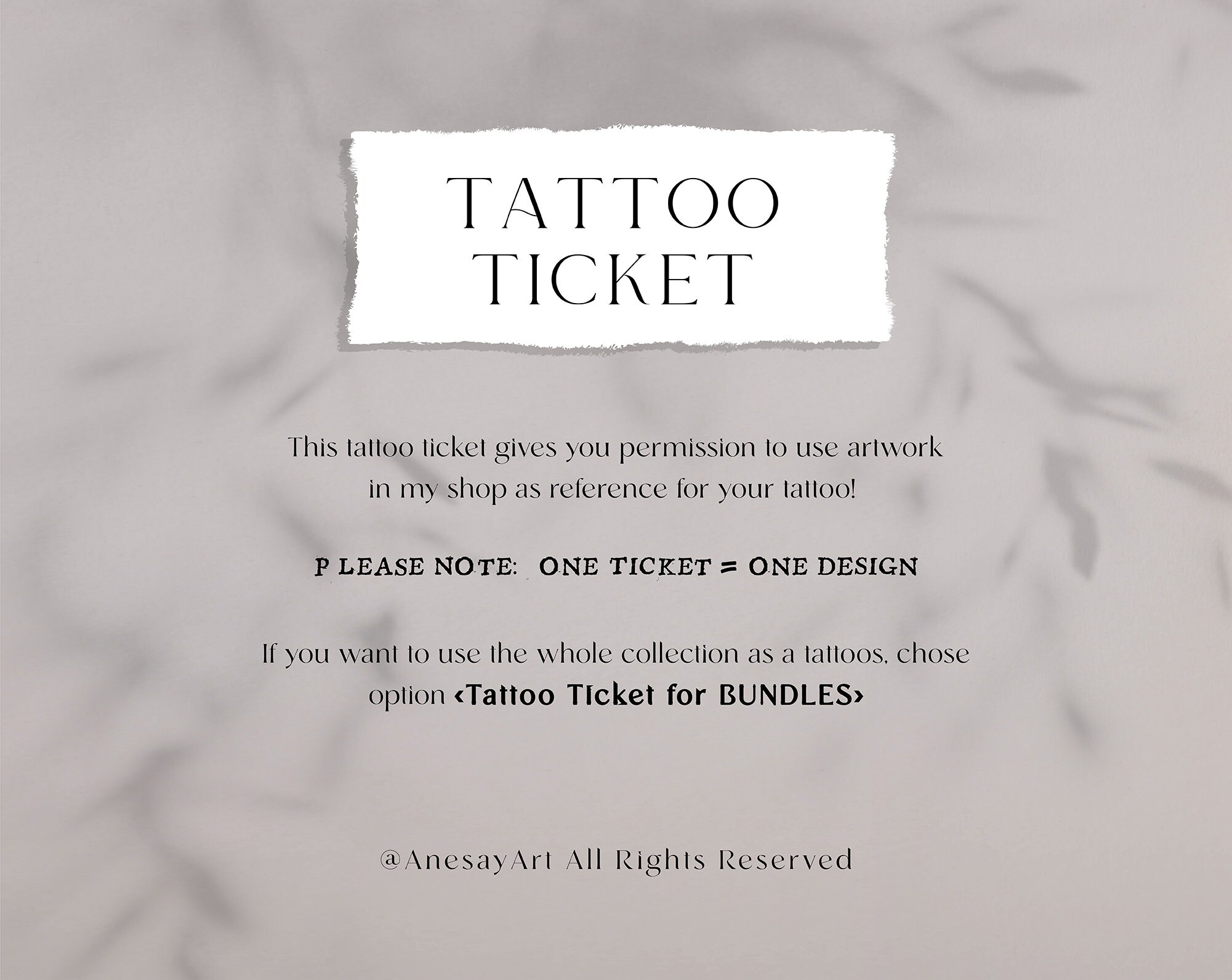 Tattoo Ticket - Single Tattoo From Anesayart Shop - Etsy