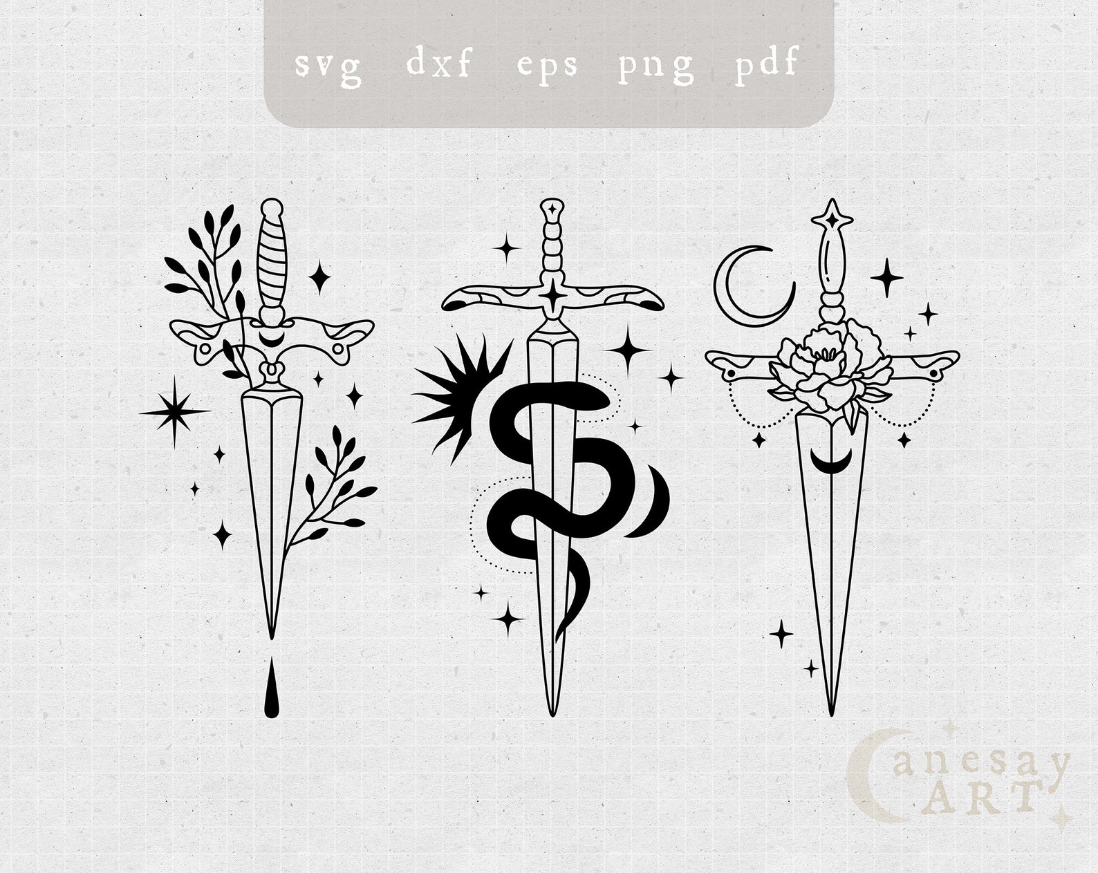 Celestial Sword Tattoo SVG Mystical Dagger Svg File for - Etsy