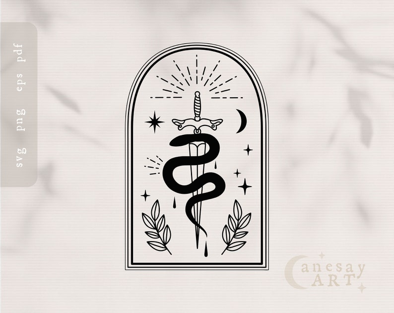 Celestial Snake With Sword SVG, Witchy Snake Frame Svg File for CRICUT ...
