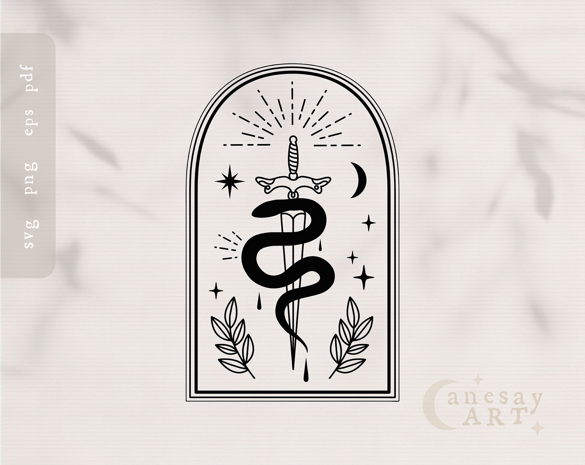 Celestial snake with sword svg Witchy snake frame svg file for | Etsy