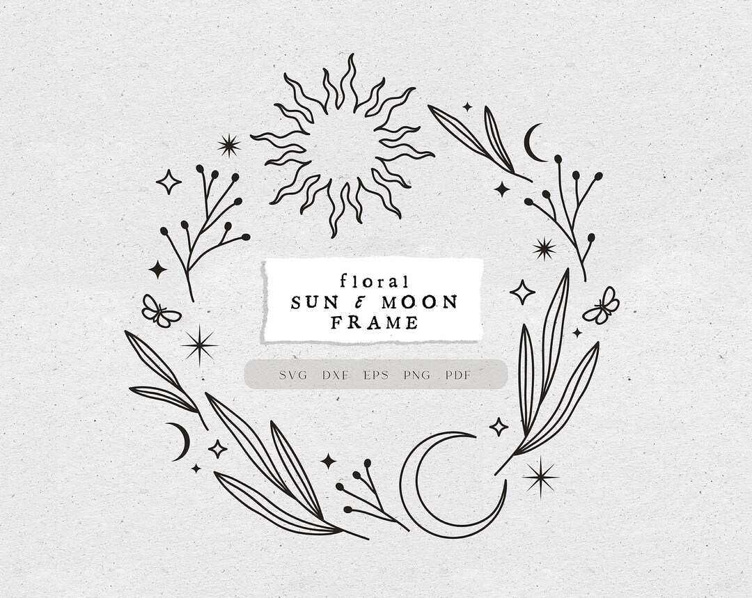 Floral Sun and Moon Circle Frame SVG, Celestial Frame Svg Files for ...