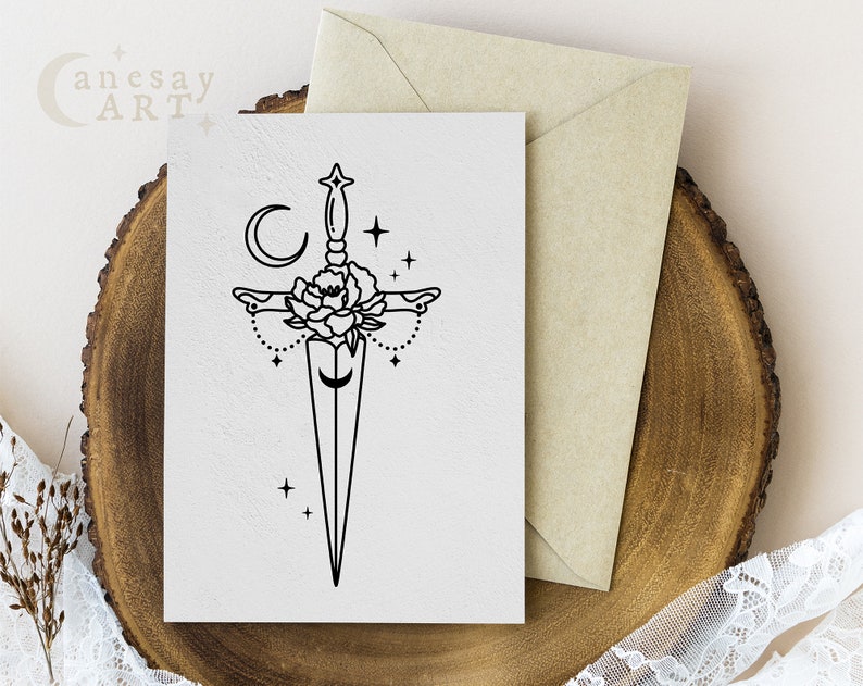 Celestial Sword Tattoo SVG Mystical Dagger Svg File for - Etsy