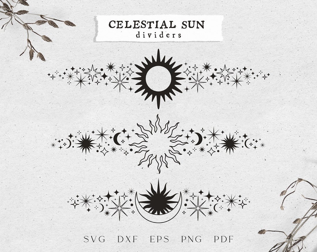 Celestial Sun Frame SVG, Magical Sun Divider Svg Files for Cricut ...