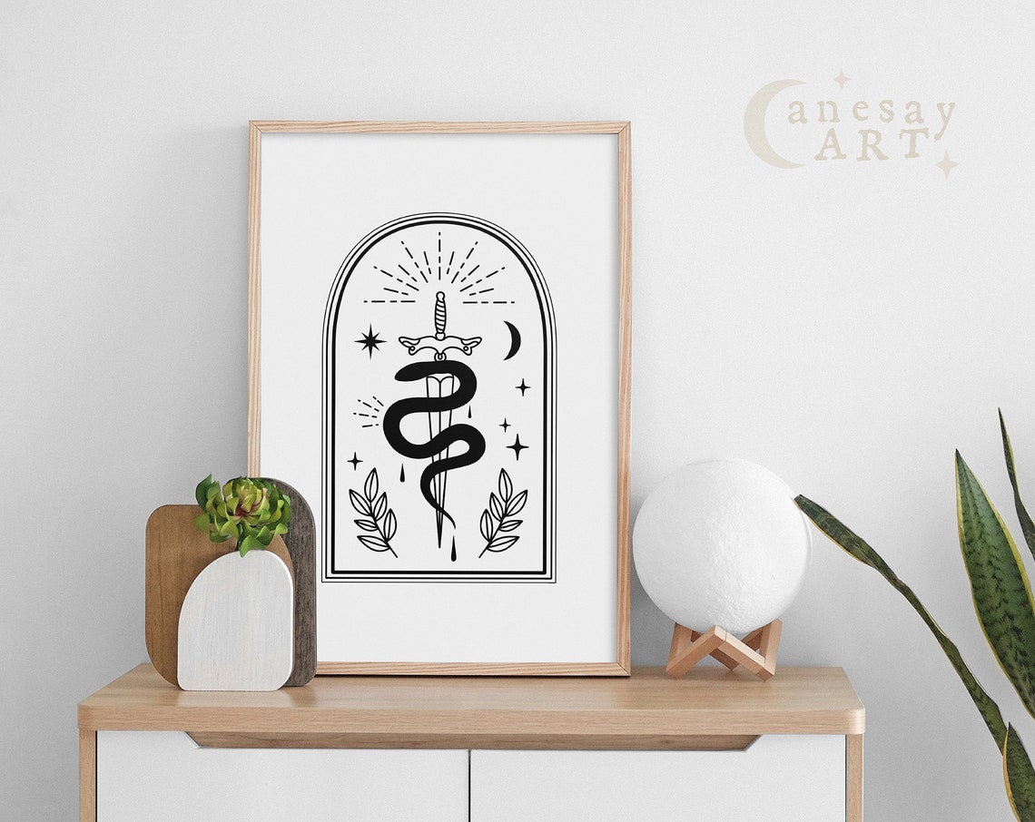 Celestial Snake With Sword SVG Witchy Snake Frame Svg File - Etsy