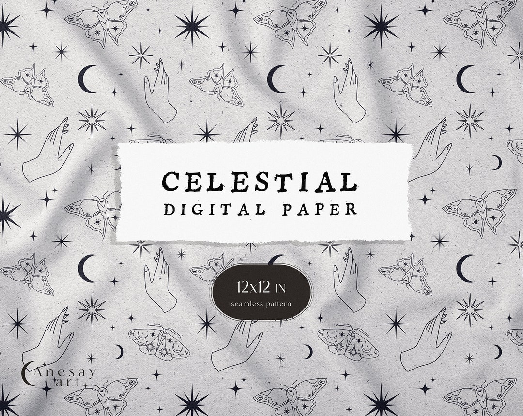Celestial Digital Paper, Celestial Clipart Seamless Pattern, Moon ...