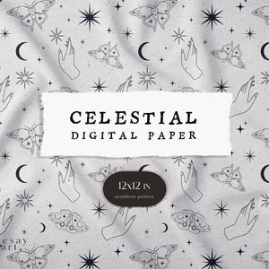 Celestial Digital Paper, Celestial Clipart Seamless Pattern, Moon ...