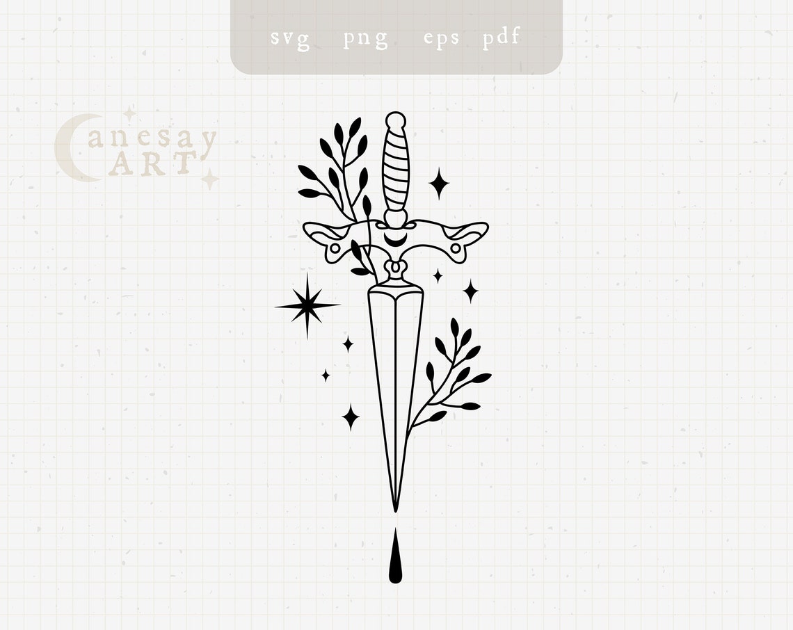 Witchy Knife Svg Celestial Sword Svg File for Cricut Floral - Etsy