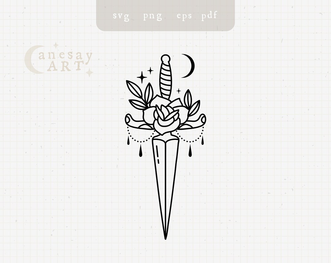 Witchy Sword Svg Floral Dagger Svg File for Cricut Celestial Knife ...