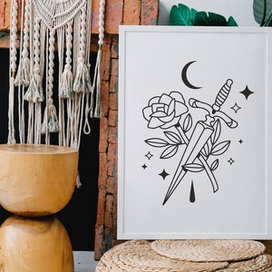 Celestial Dagger With Rose SVG, Valentines Day Sword Svg, Celestial ...