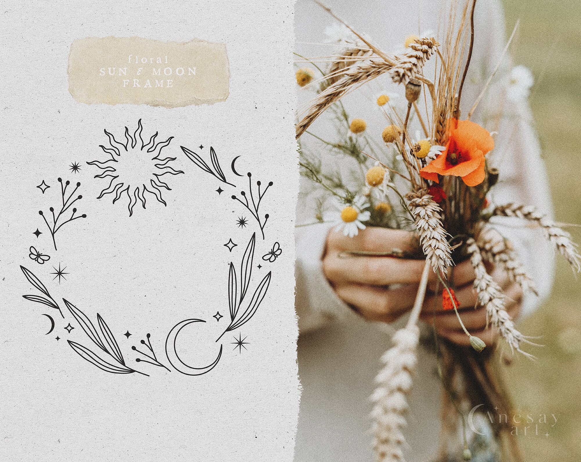 Floral Sun and Moon Circle Frame SVG Celestial Frame Svg - Etsy