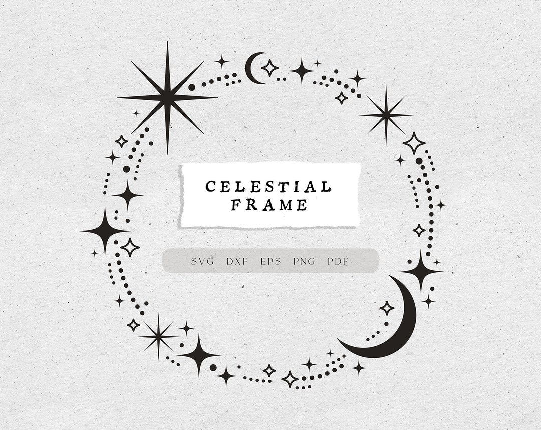 Celestial Circle Frame SVG, Moon and Stars Magical Frame CLIPART, Celestial Wedding Frame ...