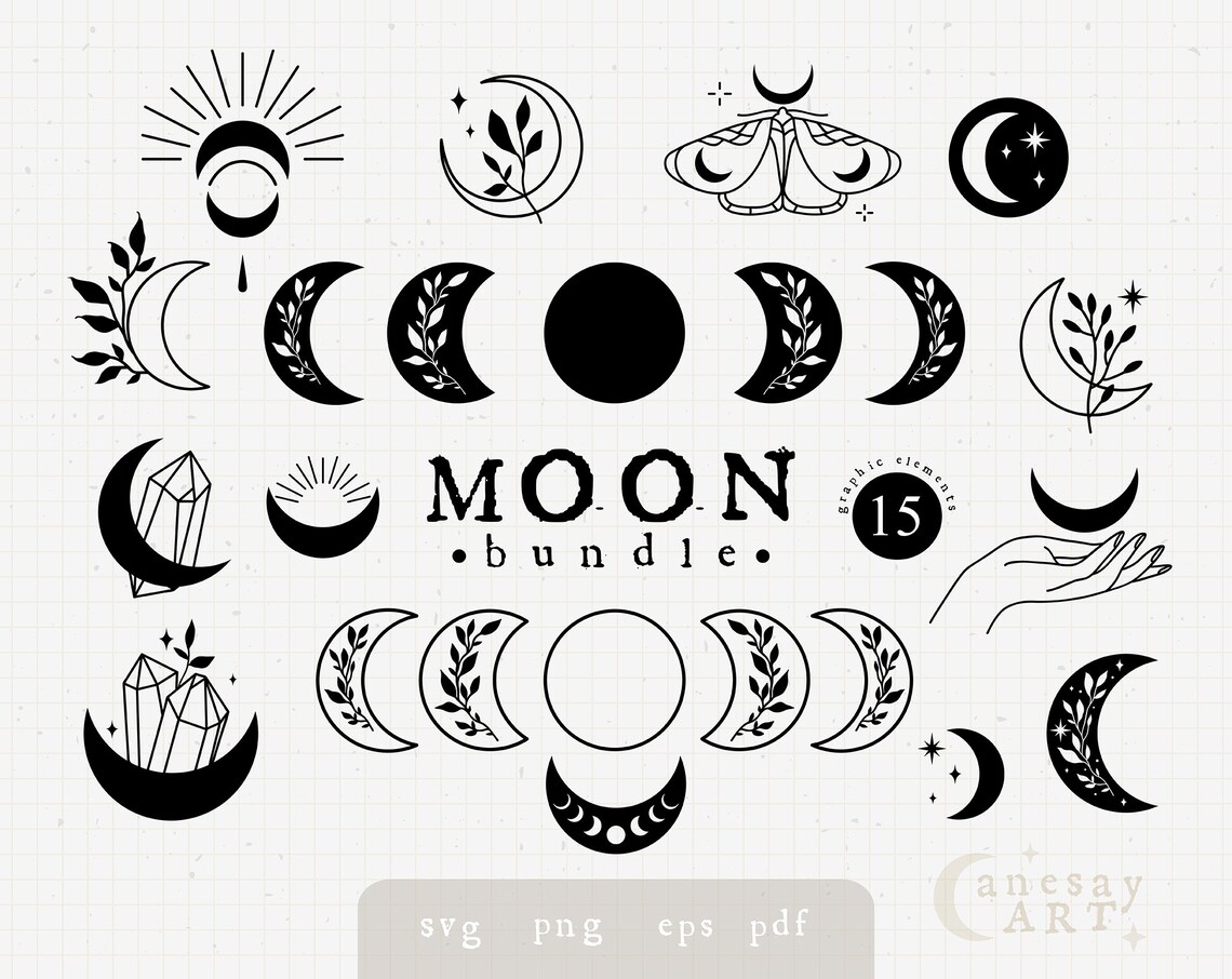 Moon Svg Bundle Boho Moon Phases Svg Floral Moon Svg File | Etsy Canada