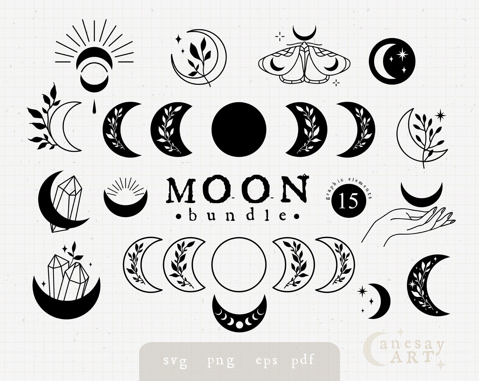 Moon Svg Bundle Boho Moon Phases Svg Floral Moon Svg File | Etsy Canada