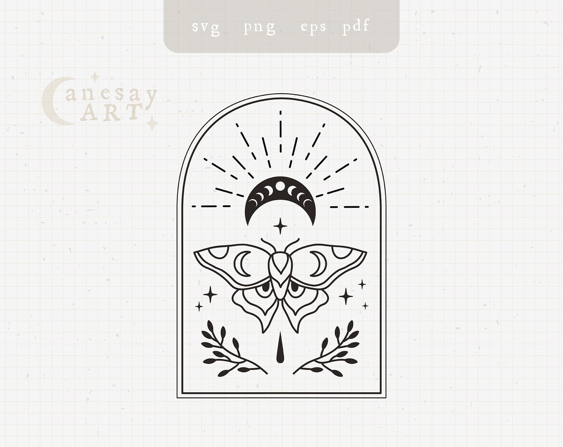 Boho Frame Clipart Celestial Butterfly and Moon Svg Boho - Etsy