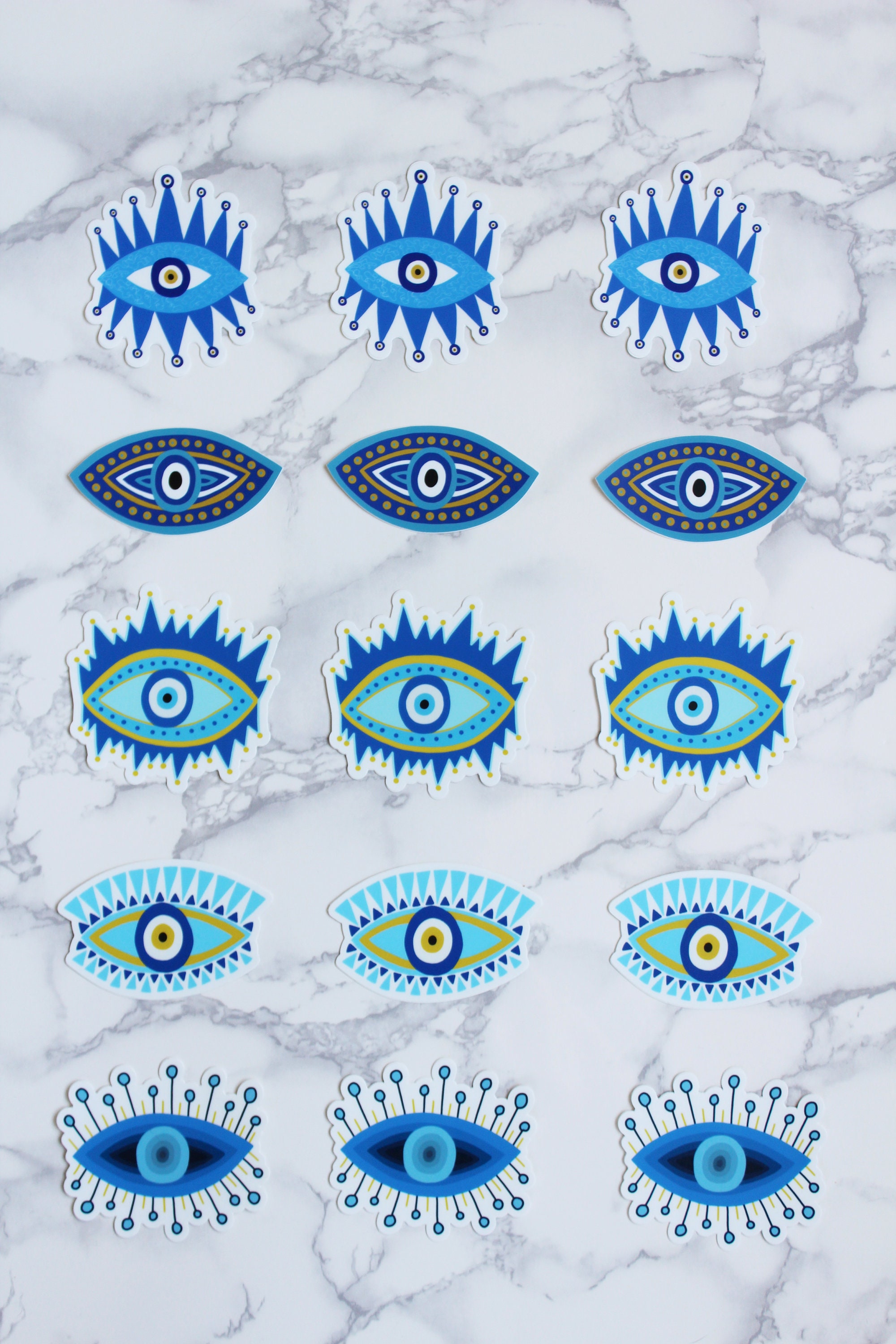 Blue & Yellow Evil Eye nazar Vinyl Waterproof Sticker, Water Bottle ...