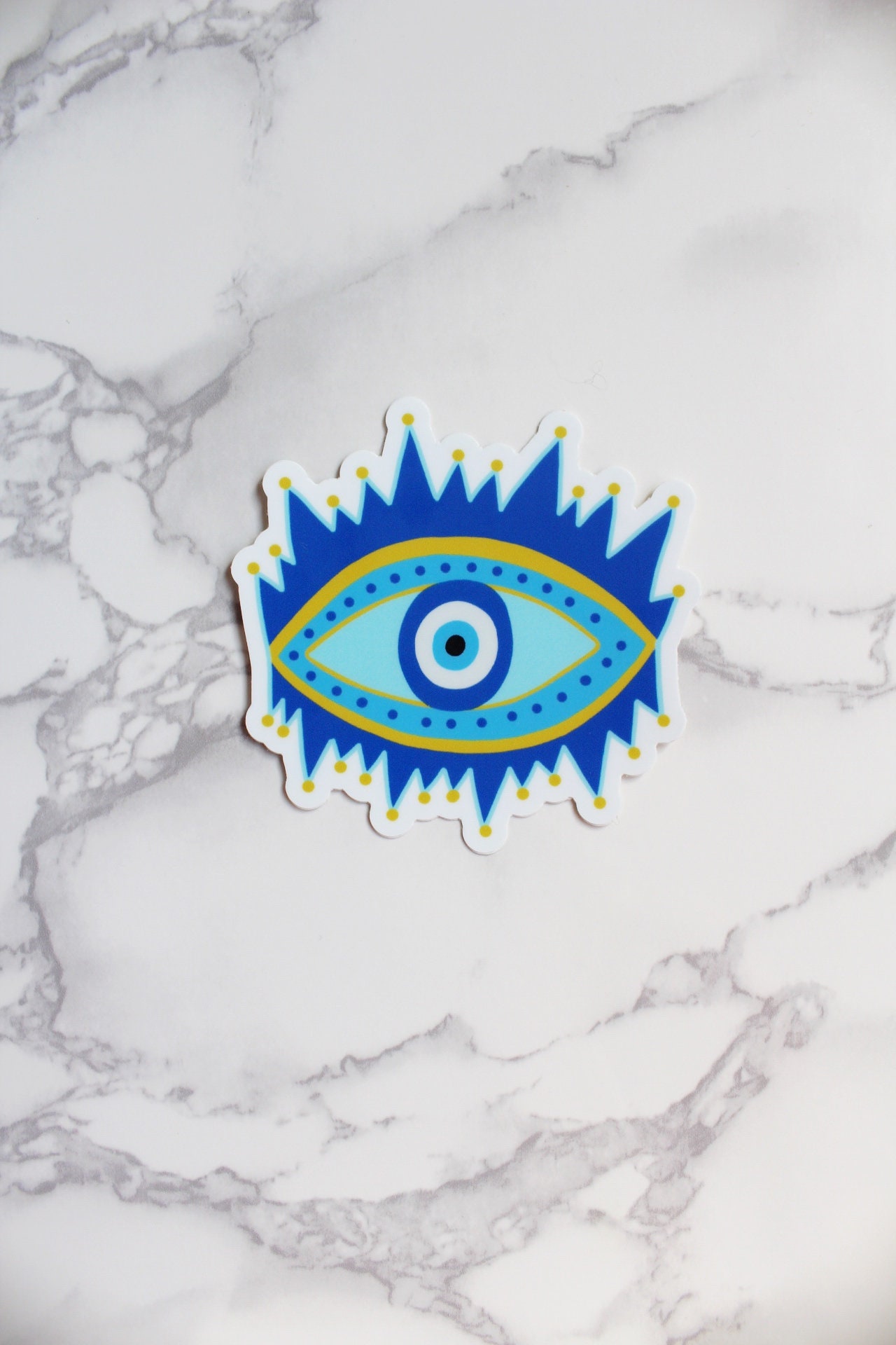 Blue & Yellow Evil Eye (nazar) Vinyl Waterproof Sticker, Water Bottle ...