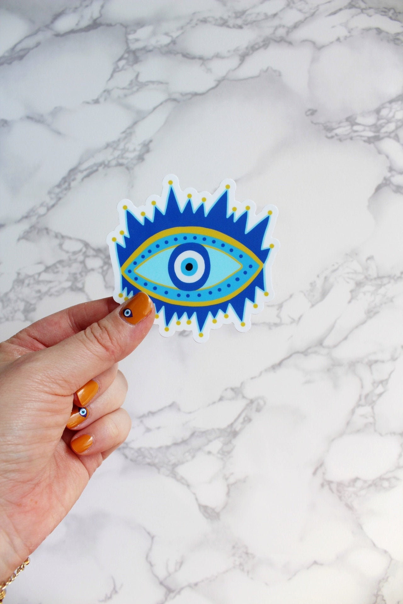 Blue & Yellow Evil Eye (nazar) Vinyl Waterproof Sticker, Water Bottle ...
