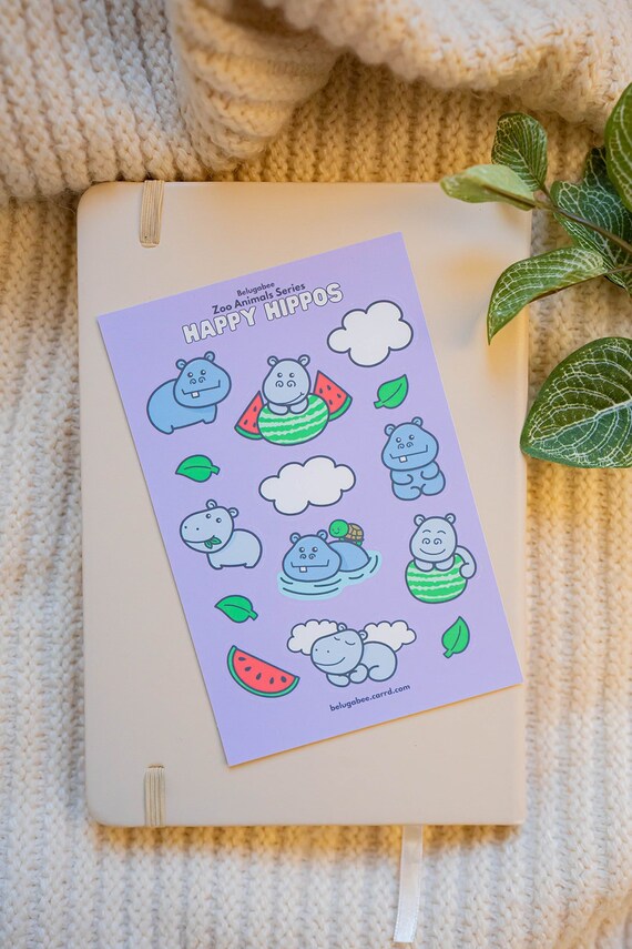 Paper Stickers, Labels & Tags bullet journal stickers Hippo sticker ...