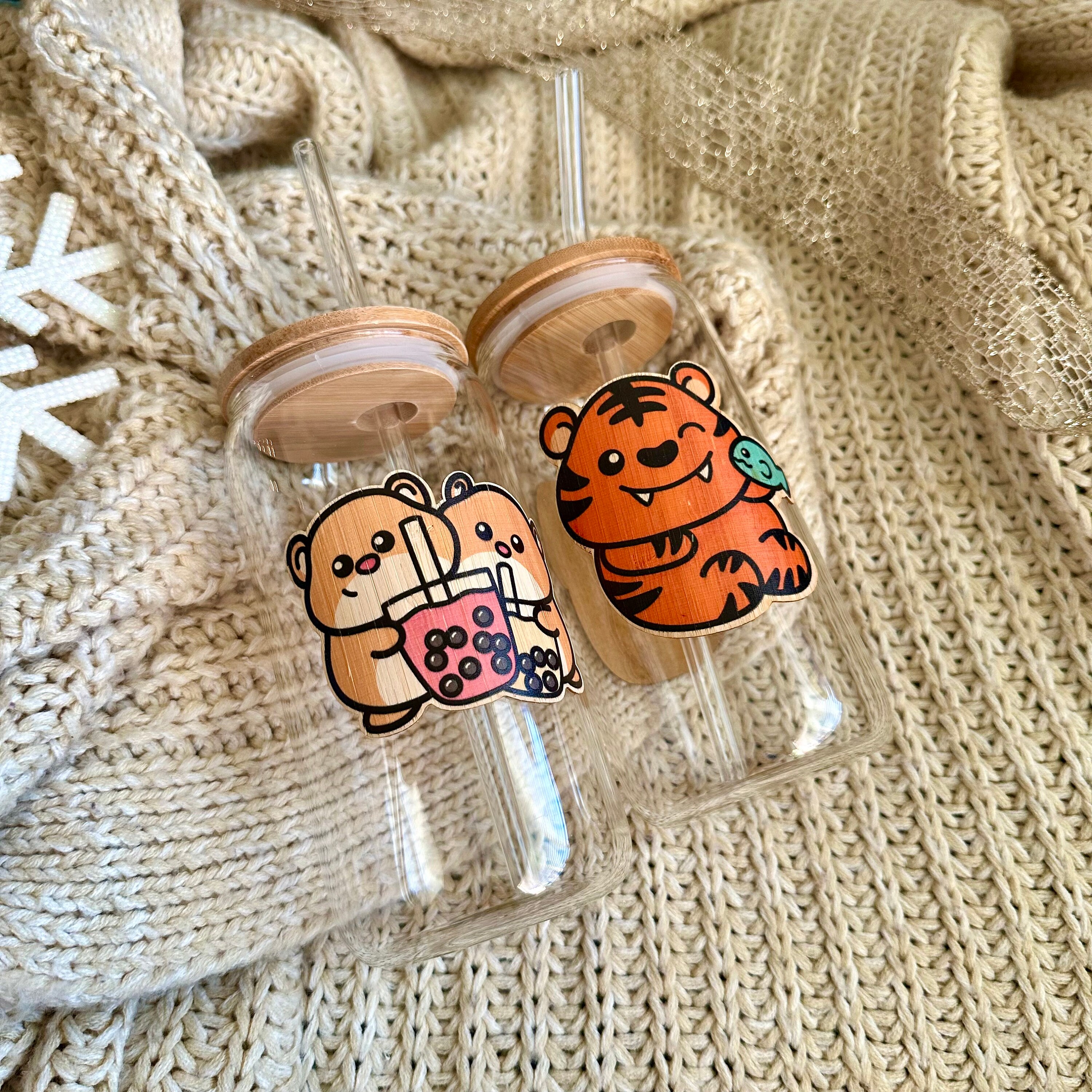 Kawaii Ecofriendly Bamboo Sticker and Can Glass With Bamboo - Etsy