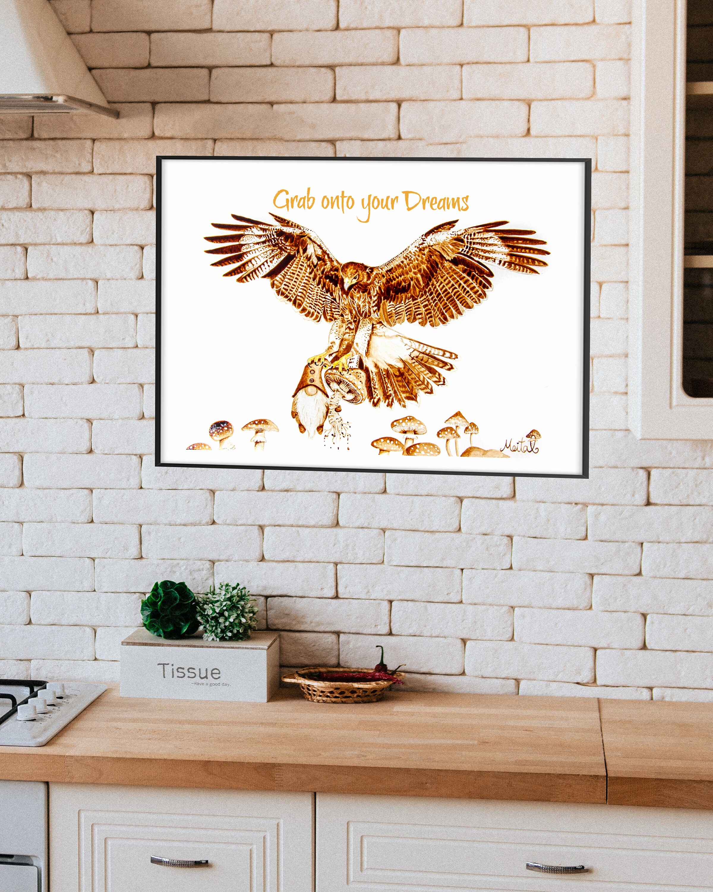 Hawk Painting, Hawk Art, New Home Gift, Eagle Wall Decor, Mushroom ...