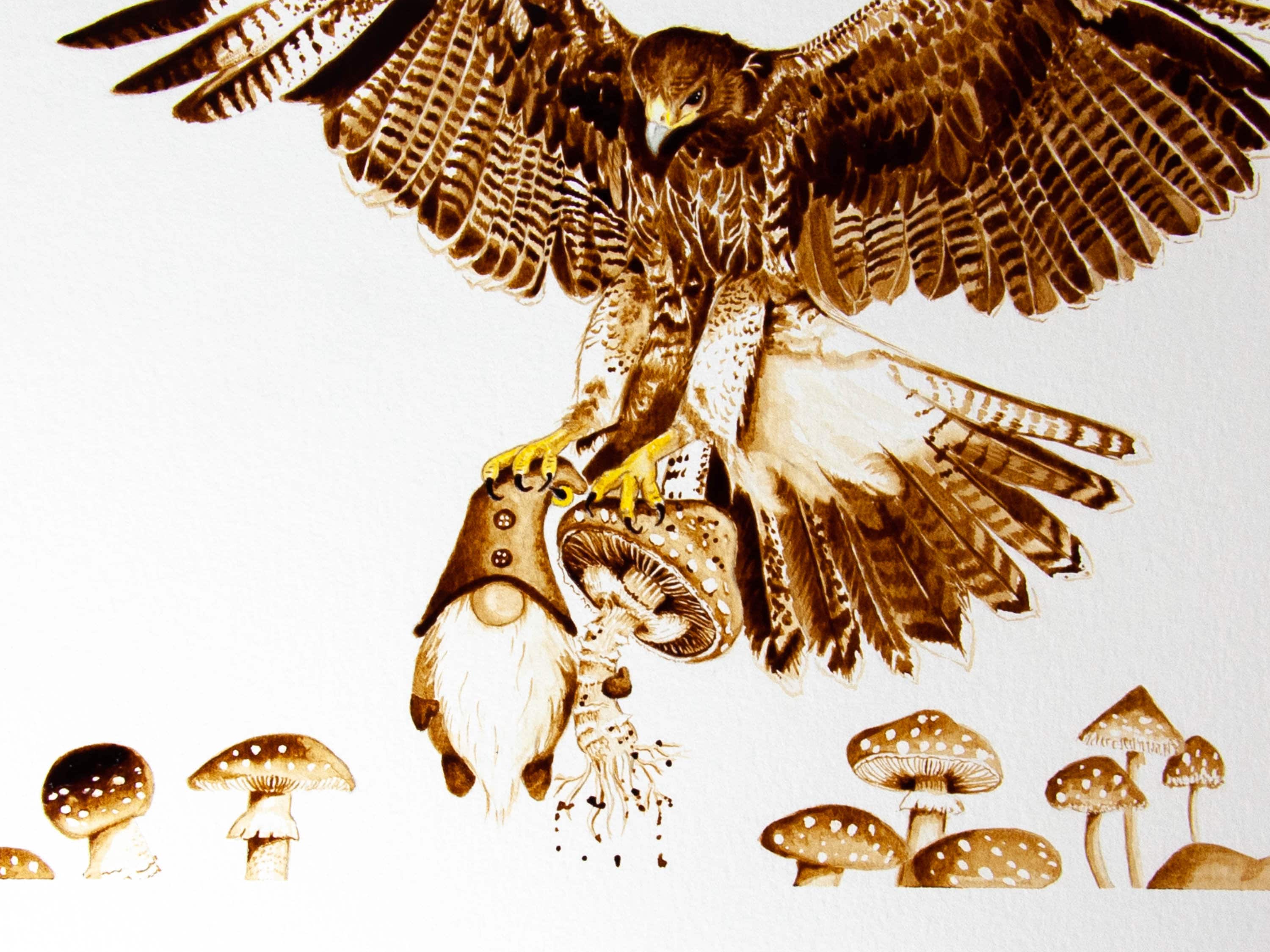 Hawk Painting, Hawk Art, New Home Gift, Eagle Wall Decor, Mushroom ...