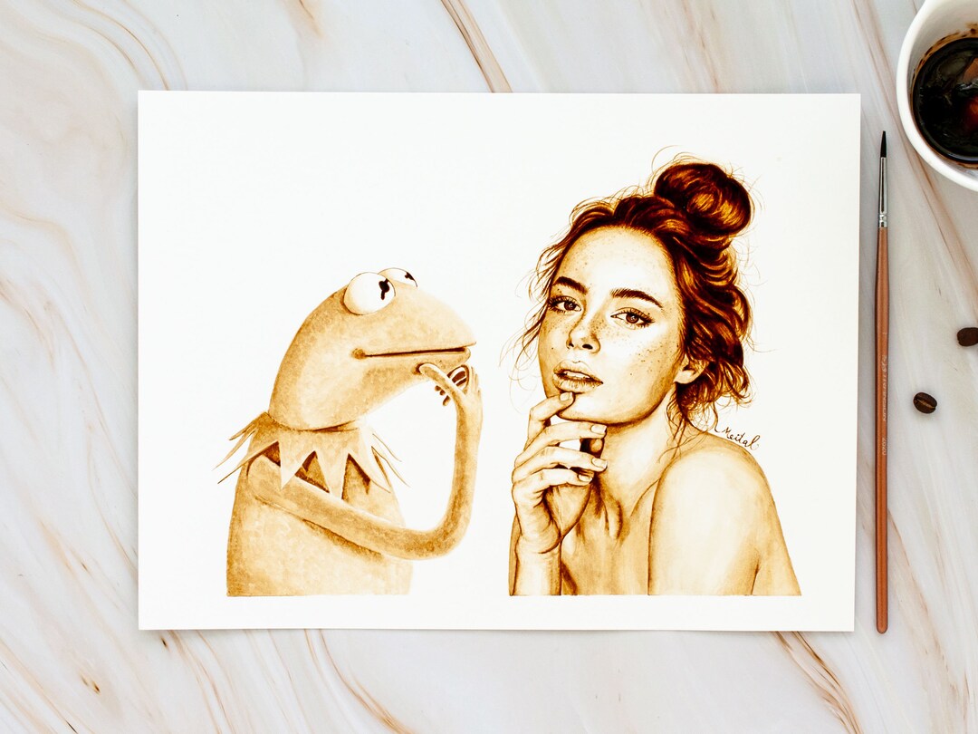 Kermit the Frog, Thinking Man Muppet Coffee Painting: Funny Wall Art ...