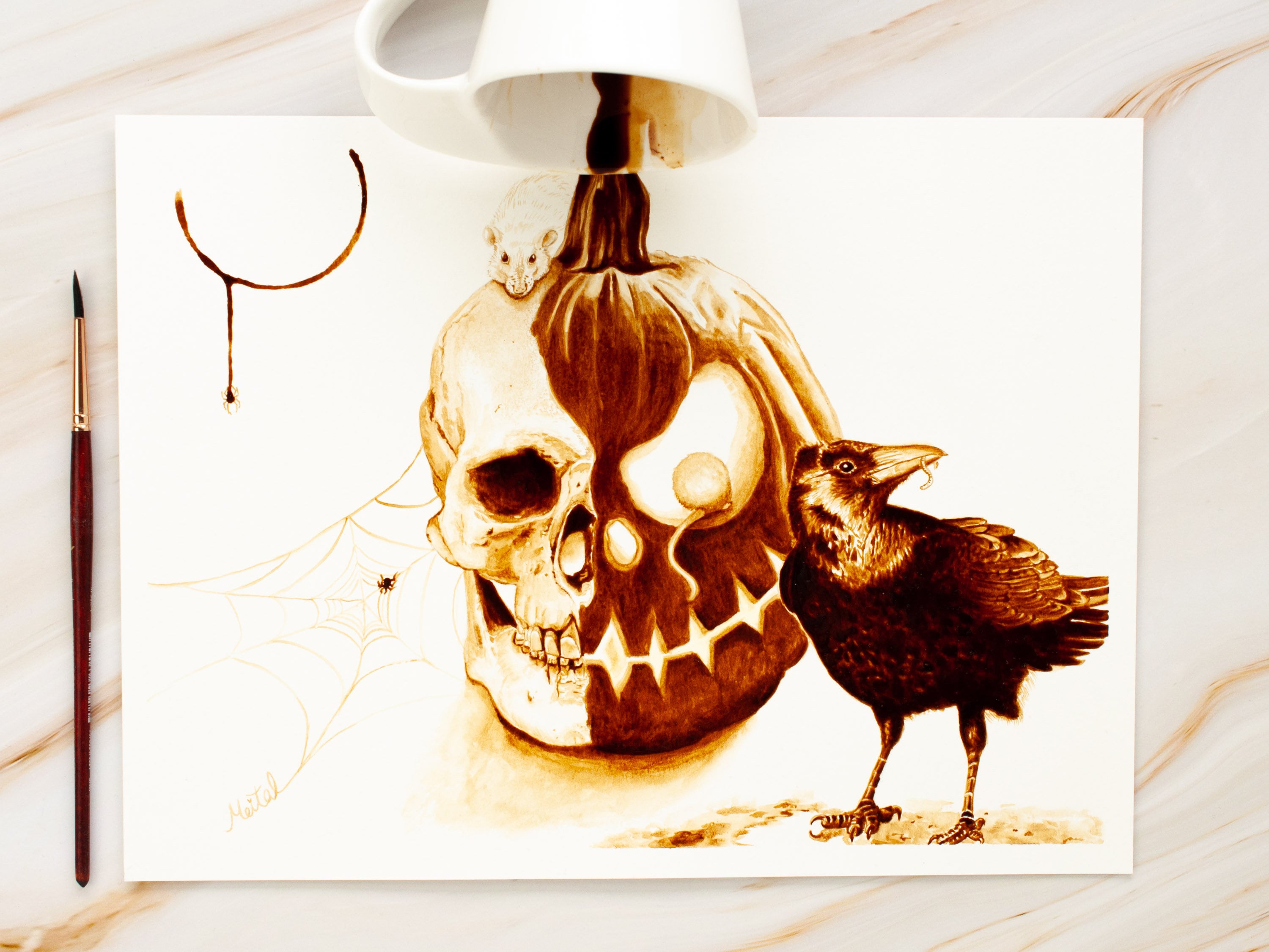 Raven Halloween, Psychedelic Poster, Surrealism Painting Print, Skull ...