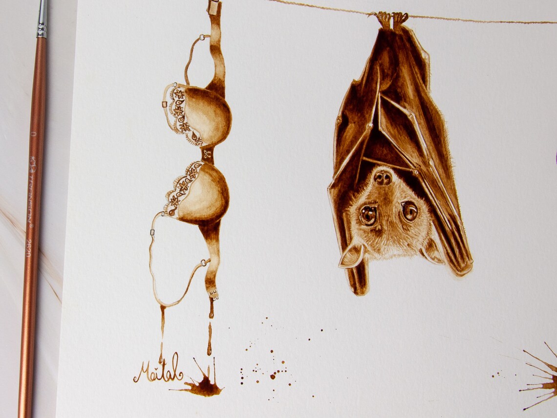 Bat Art Laundry Room Decor Coffee Painting Bat Poster - Etsy
