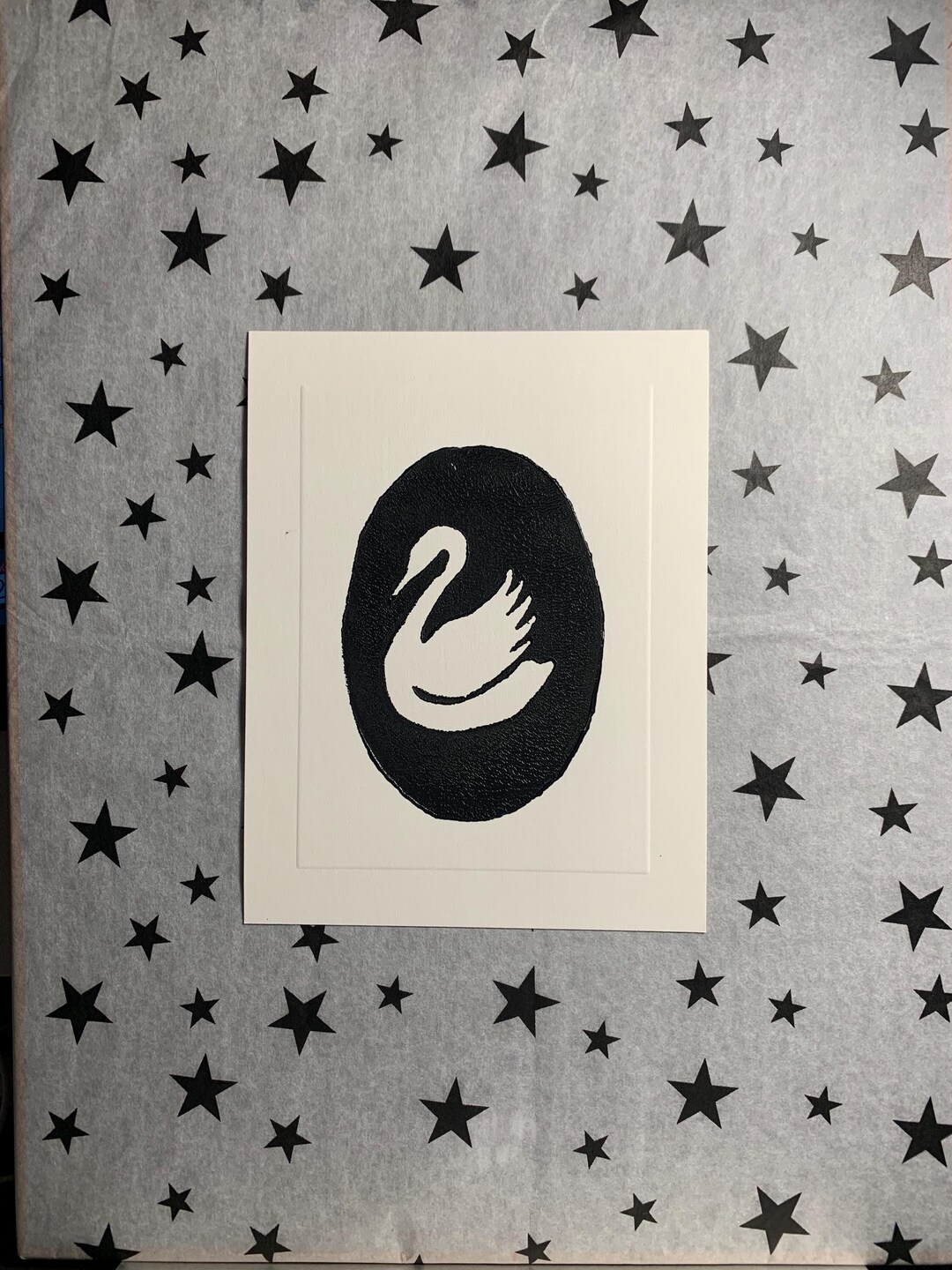 333 Star Art Linocut Swan Print - Etsy