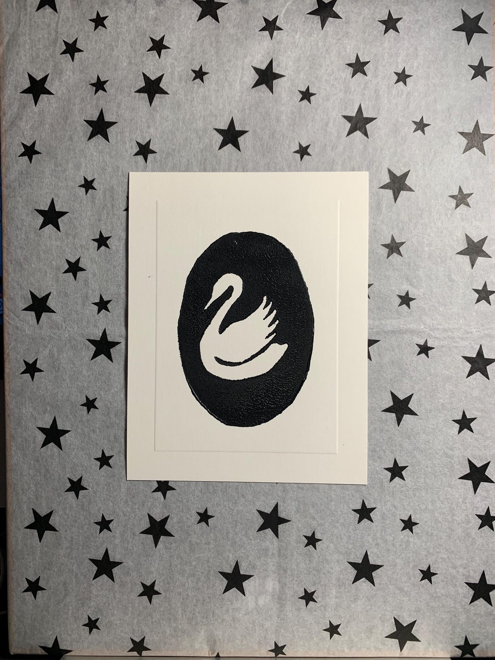 333 Star Art Linocut Swan Print - Etsy