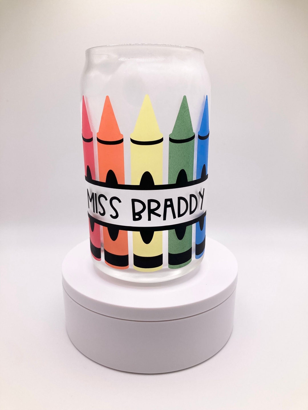 Color Changing Teacher Crayon With Name – 16 Oz Beer Can Glass ...