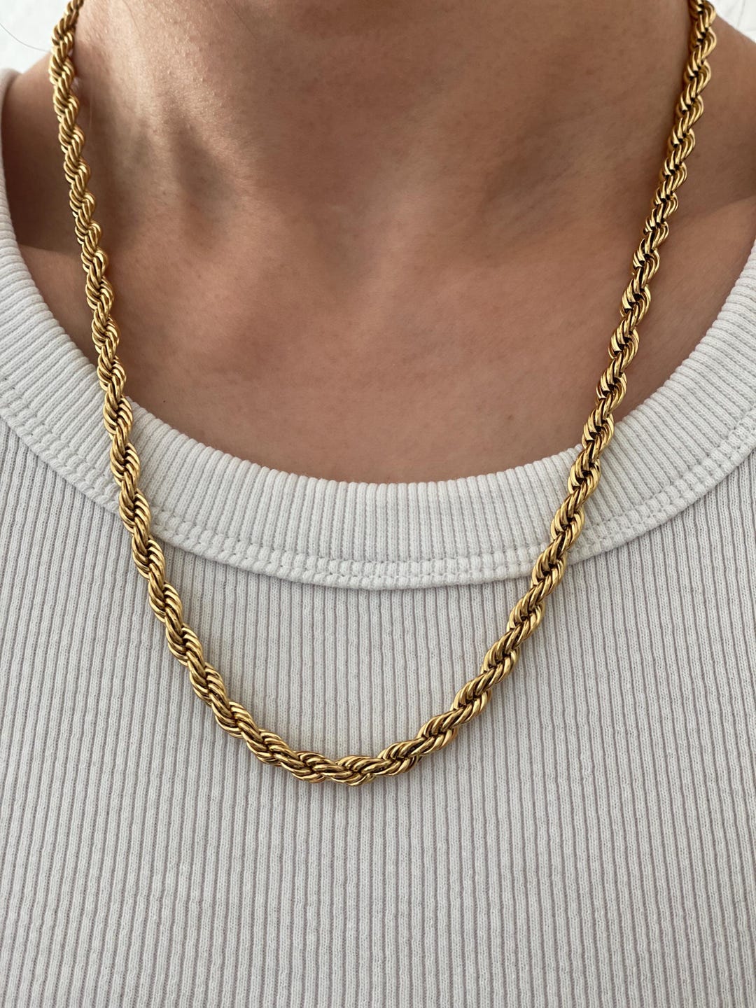 Gold Rope Chain, 18K Stainless Steel, 45cm, 5mm, Twisted Chain - Etsy