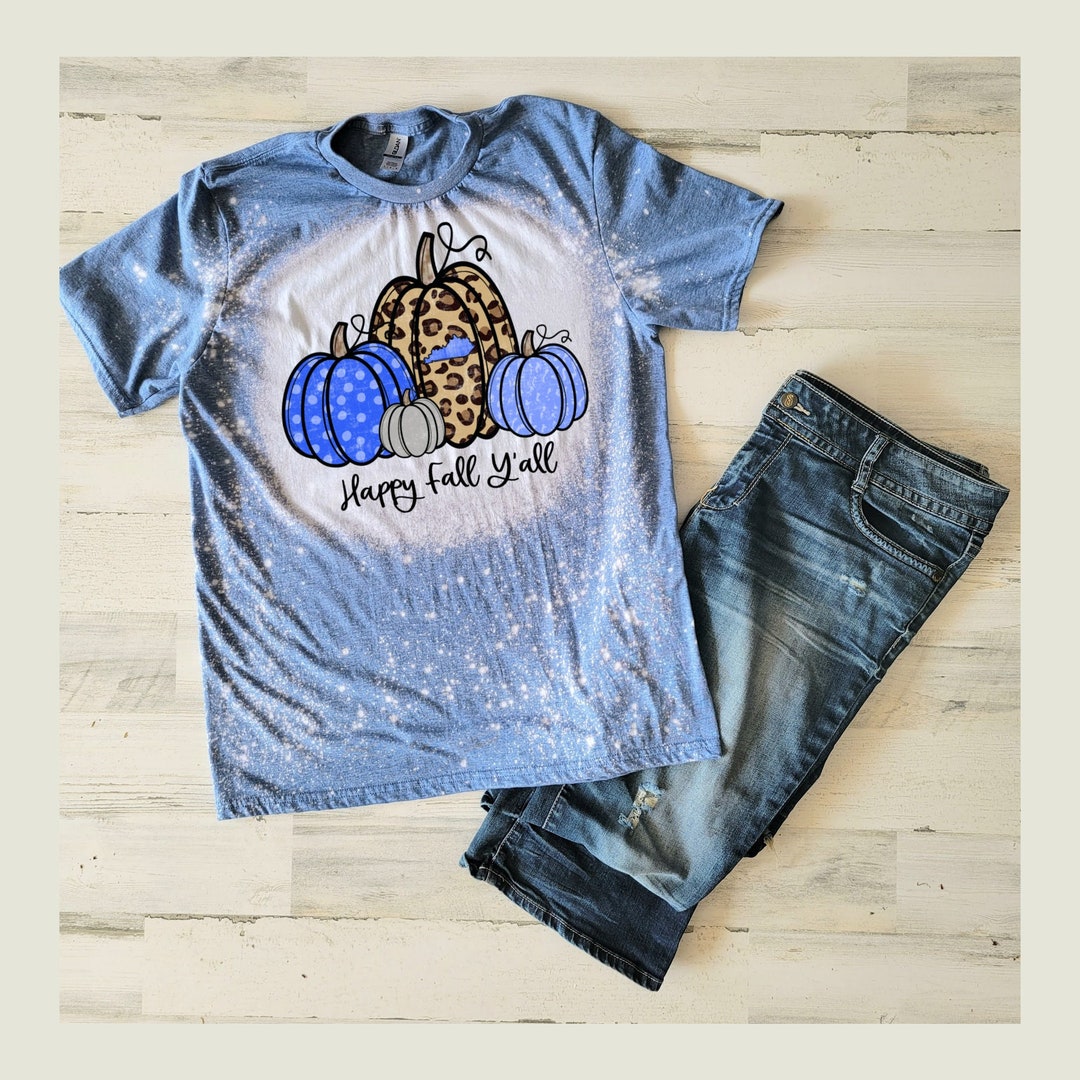 Kentucky Blue Happy Fall Y'all Bleached T-shirt, Graphic Tshirt, Womens ...