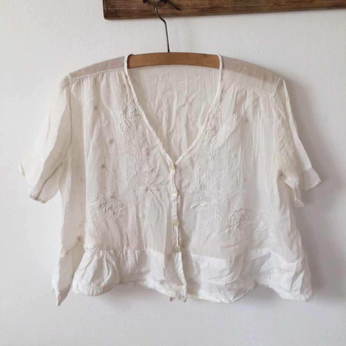 Vintage White Cotton Embroidery Top Crop Top - Etsy