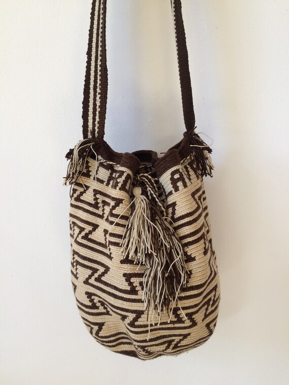 Vintage Crochet Bucket Bag Aztec Shoulder Bag - Gem