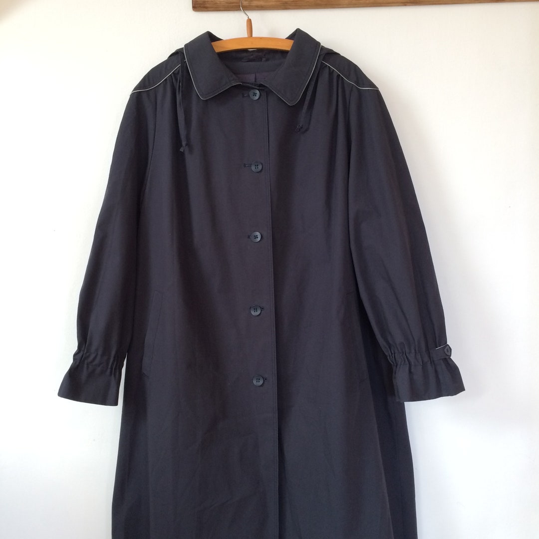 Vintage Navy Trench Coat Hooded Duster Coat - Etsy