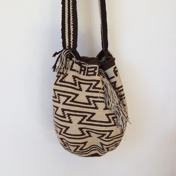 Vintage Crochet Bucket Bag Aztec Shoulder Bag - Gem