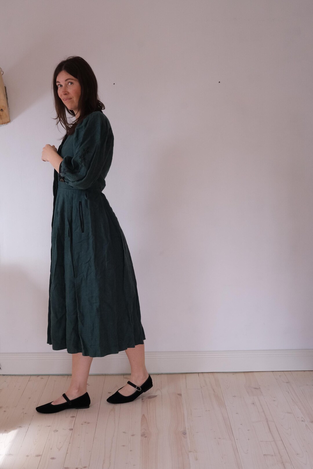Vintage Green Linen German Trachten Dress - Etsy
