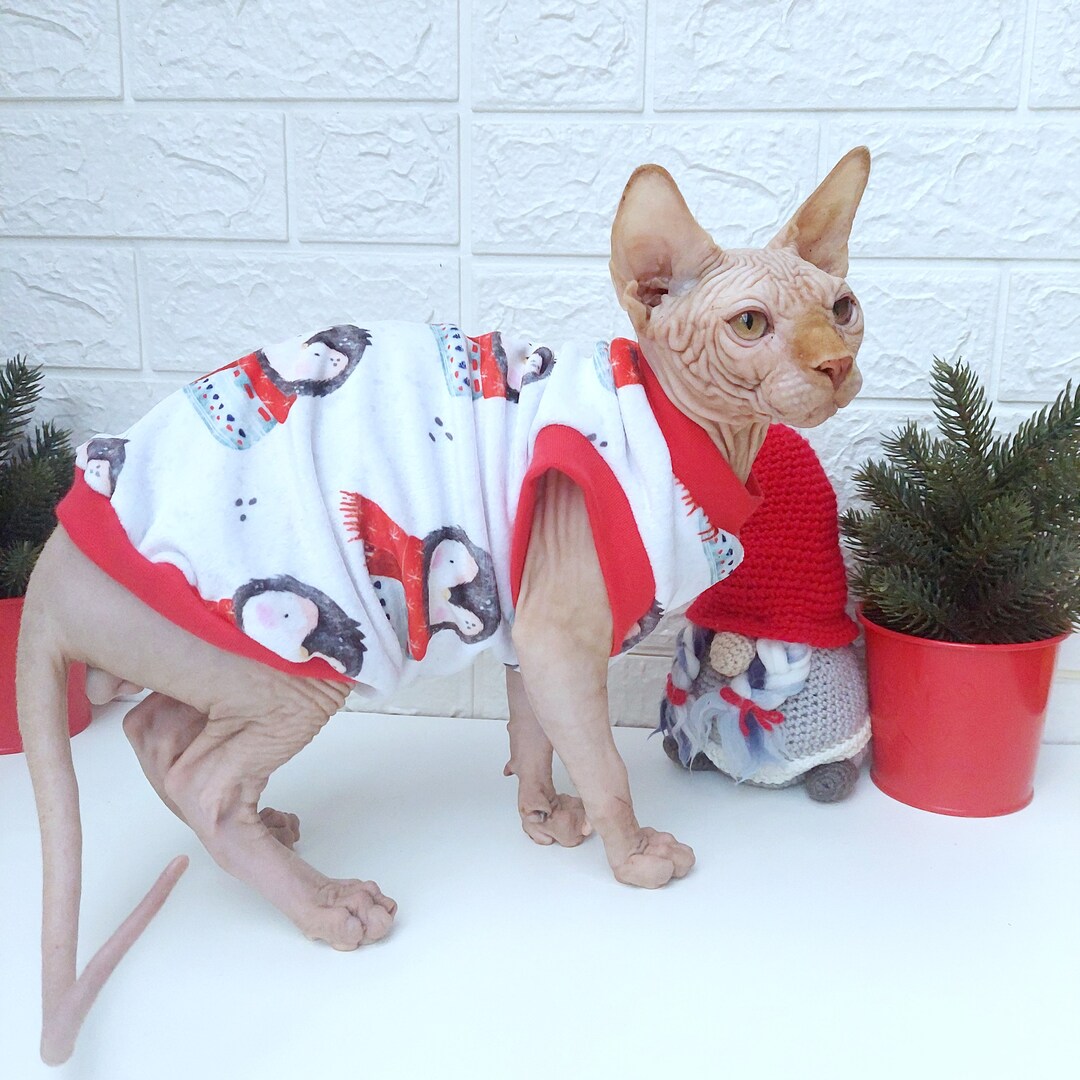 Christmas Squish Fleece Sphynx Cat Top Tshirt Jersey Cat Clothes - Etsy